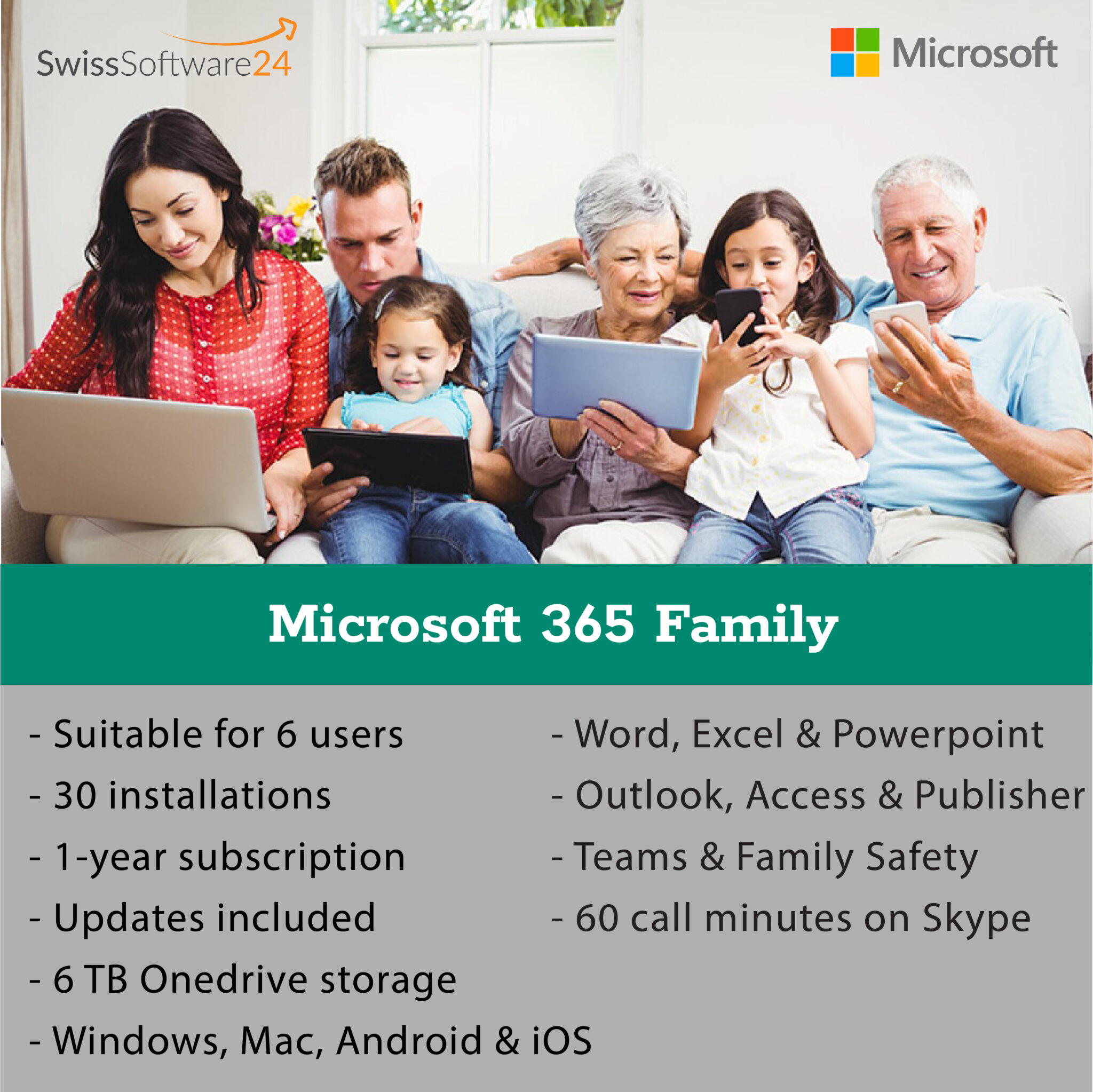 Microsoft 365 Family | Ideal für Familien | SwissSoftware24